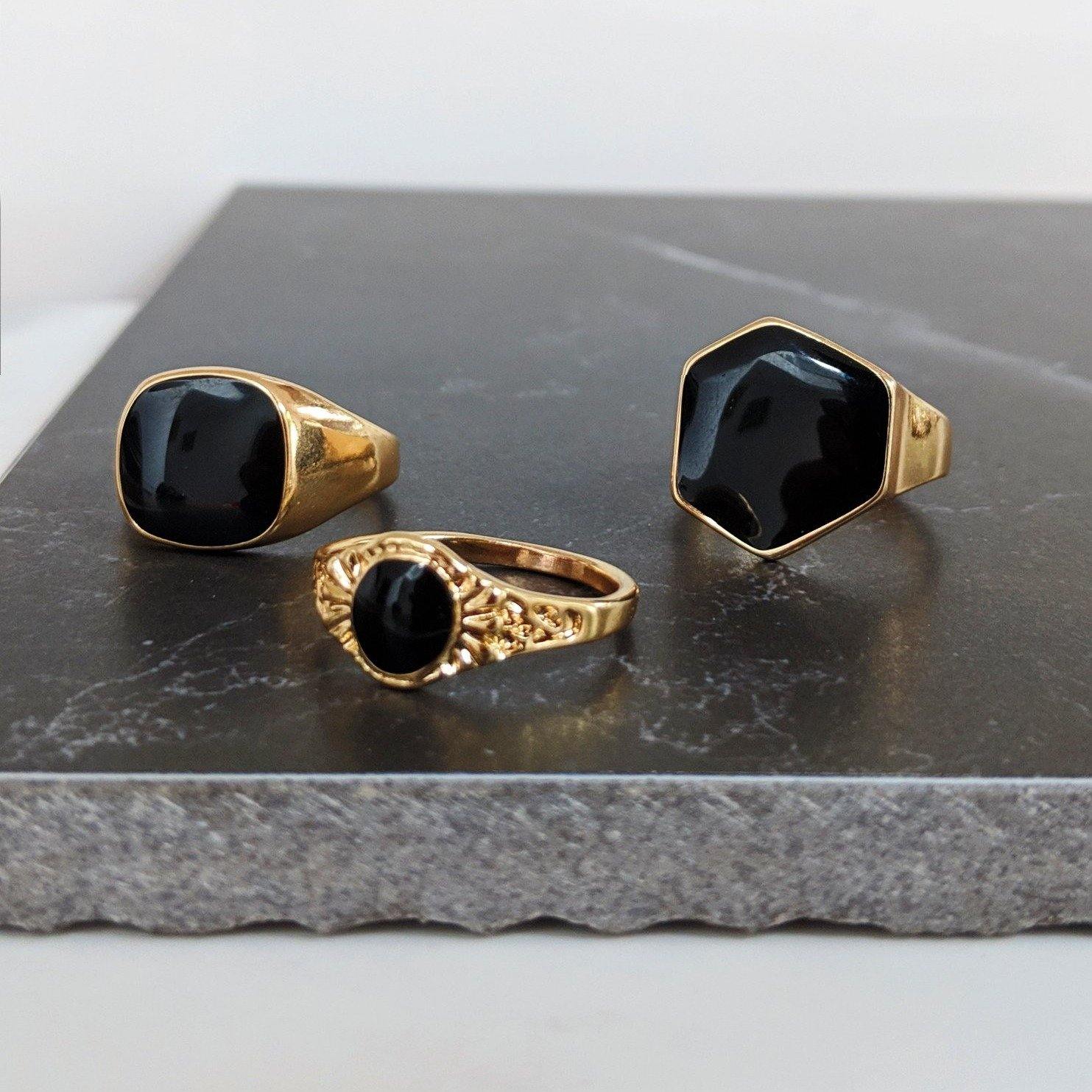 Gold & Black Chunky Rings In 3-Pack