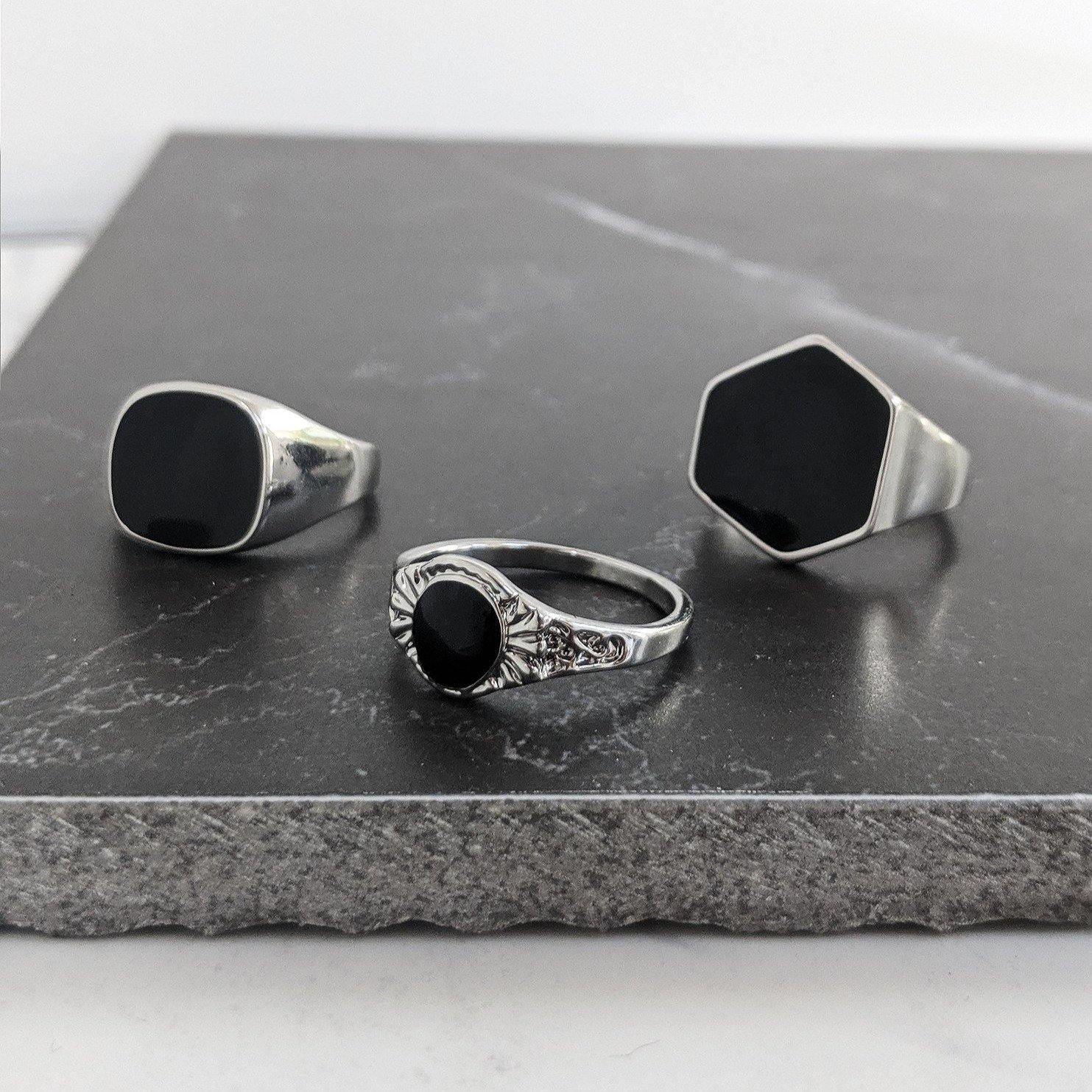 Silver & Black Chunky Rings In 3-Pack