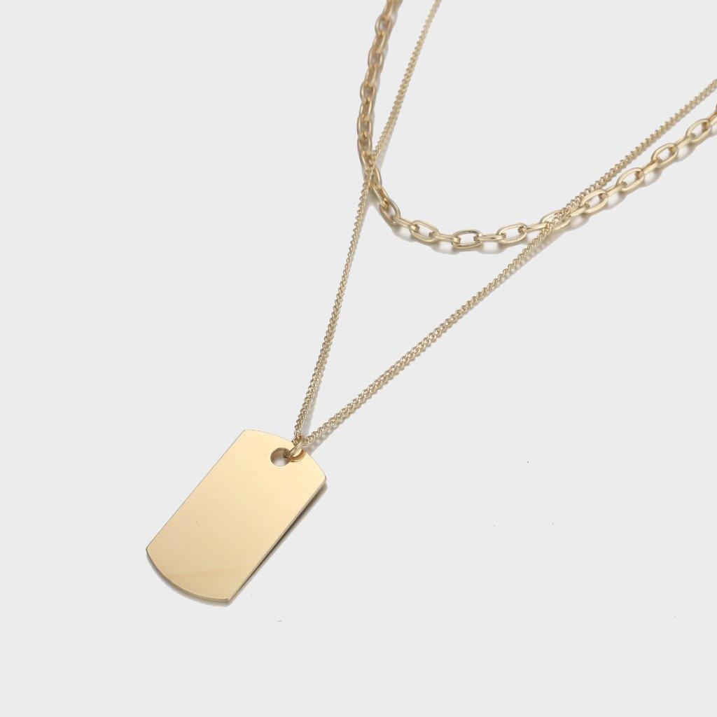 Layered Gold Dog Tag Necklace