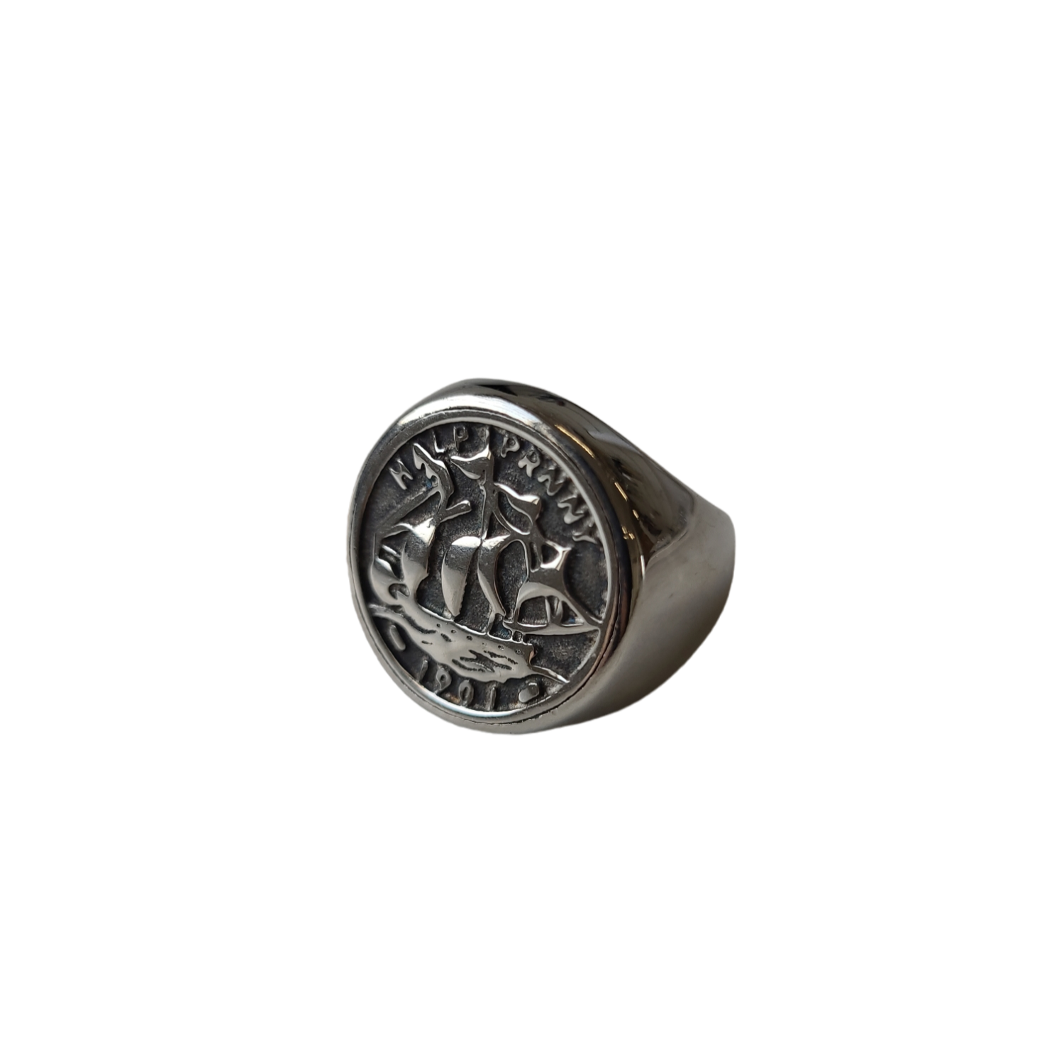 Lost Souls - Engraved Signet Ring in Silver Stainless Steel