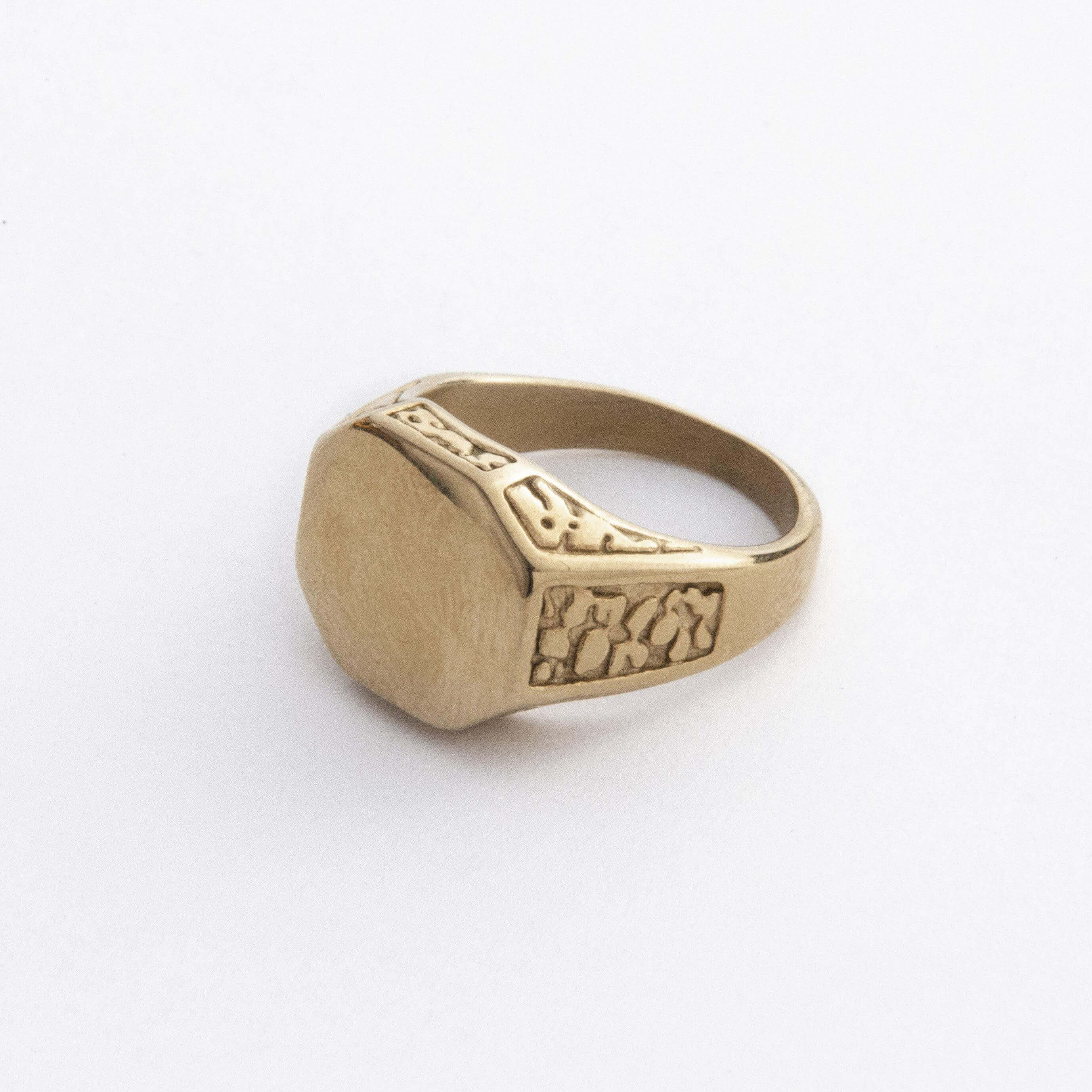 Engraved Gold Band Ring & Signet Ring in 3-Pack